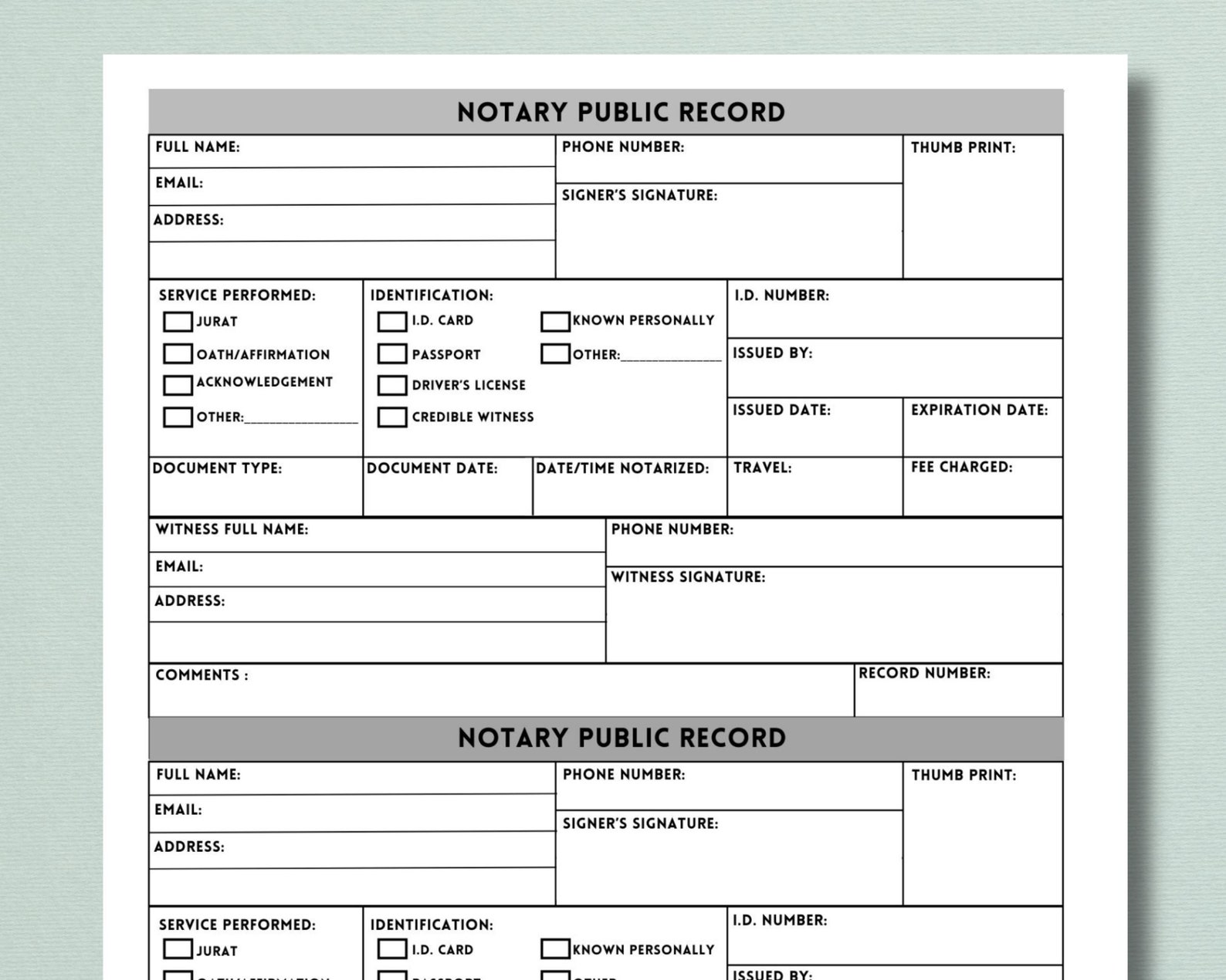 Notary Log Printable, Notary Public Record, Notary Journal, Notary Book ...