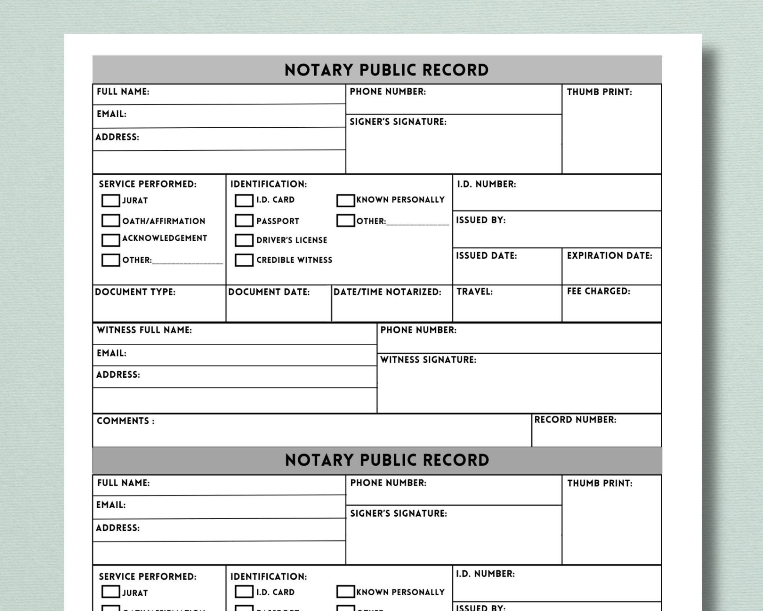 Notary Log Printable, Notary Public Record, Notary Journal, Notary Book ...