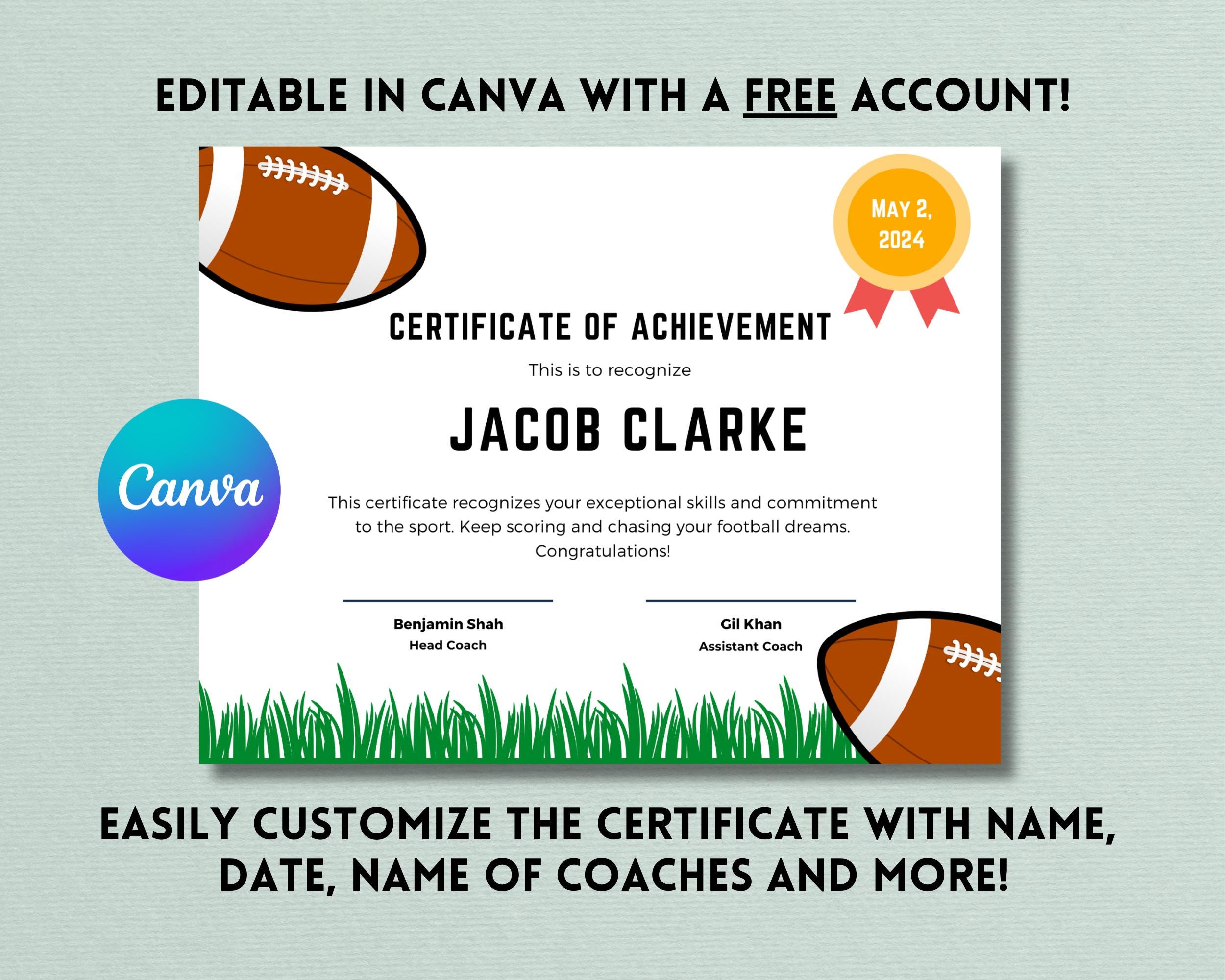 Football Certificate Editable, Award Ceremony Certificate, Printable ...