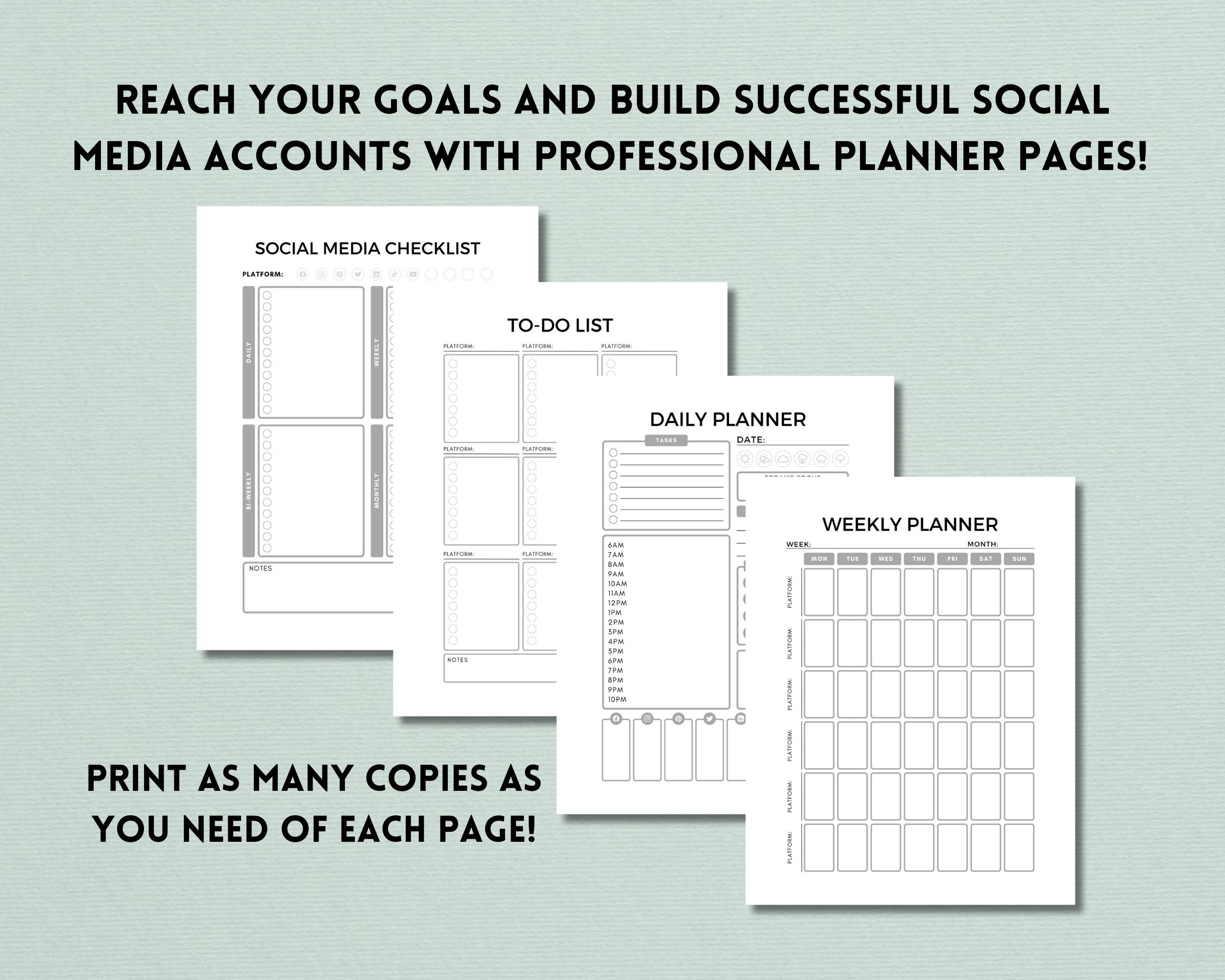 Social Media Kit Printable Planner Template, Calendar, Instagram ...