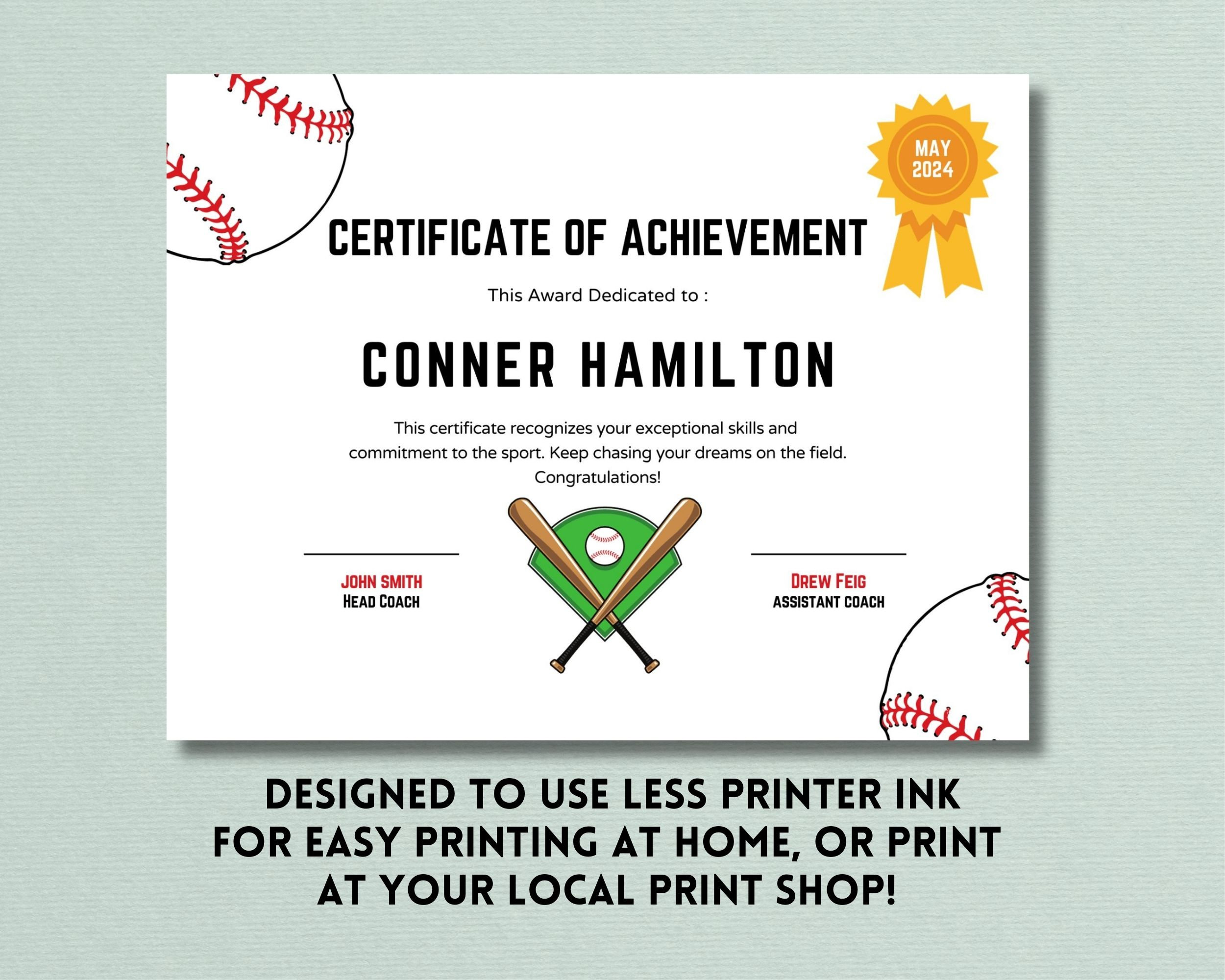 Baseball Certificate Editable, Award Ceremony Certificate, Printable ...