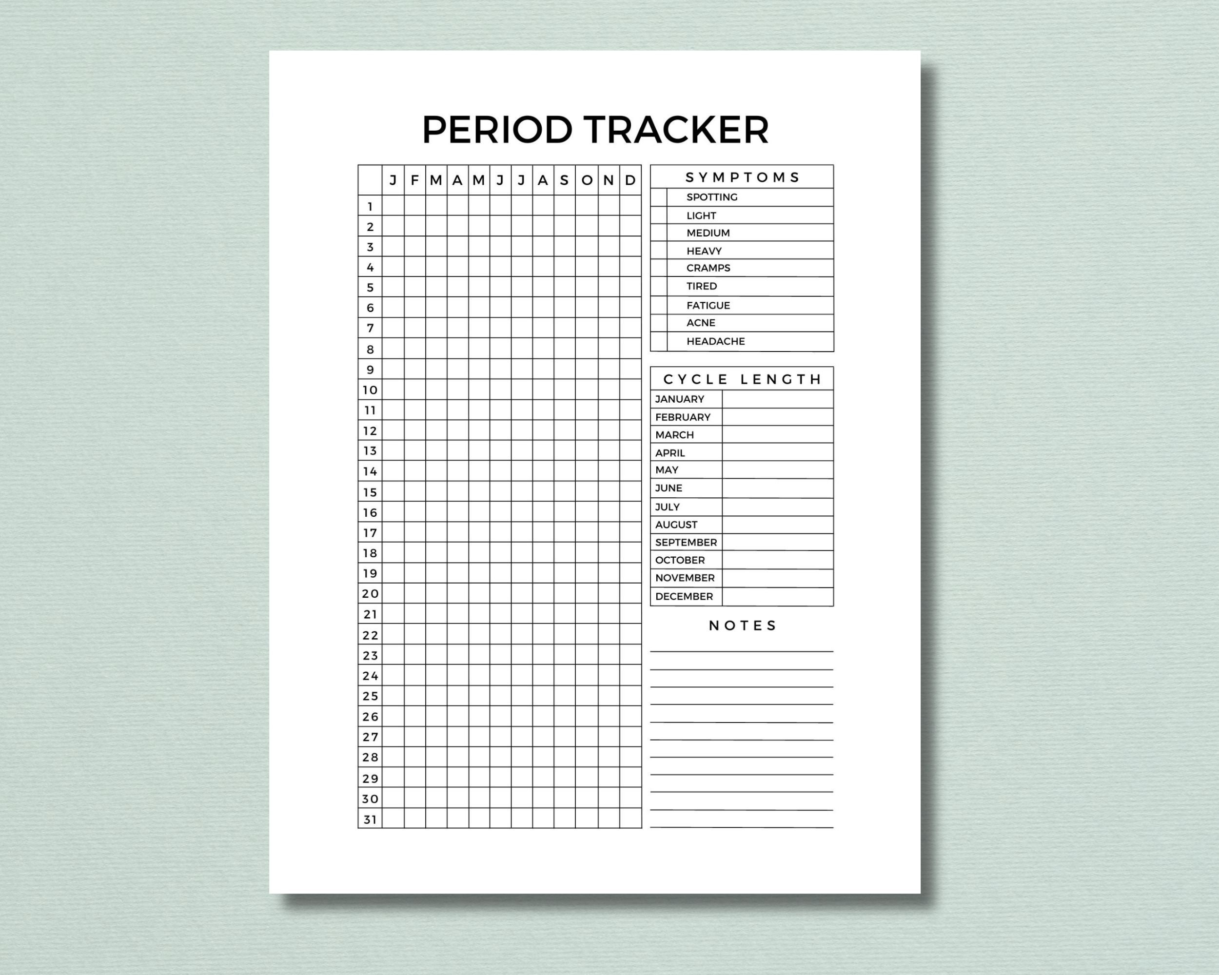 Printable Period Tracker, Symptom Tracker, Period Journal, Ovulation ...