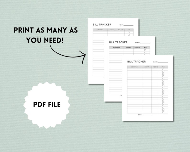 Monthly Bill Tracker Printable Template Expense Tracker Bill - Etsy