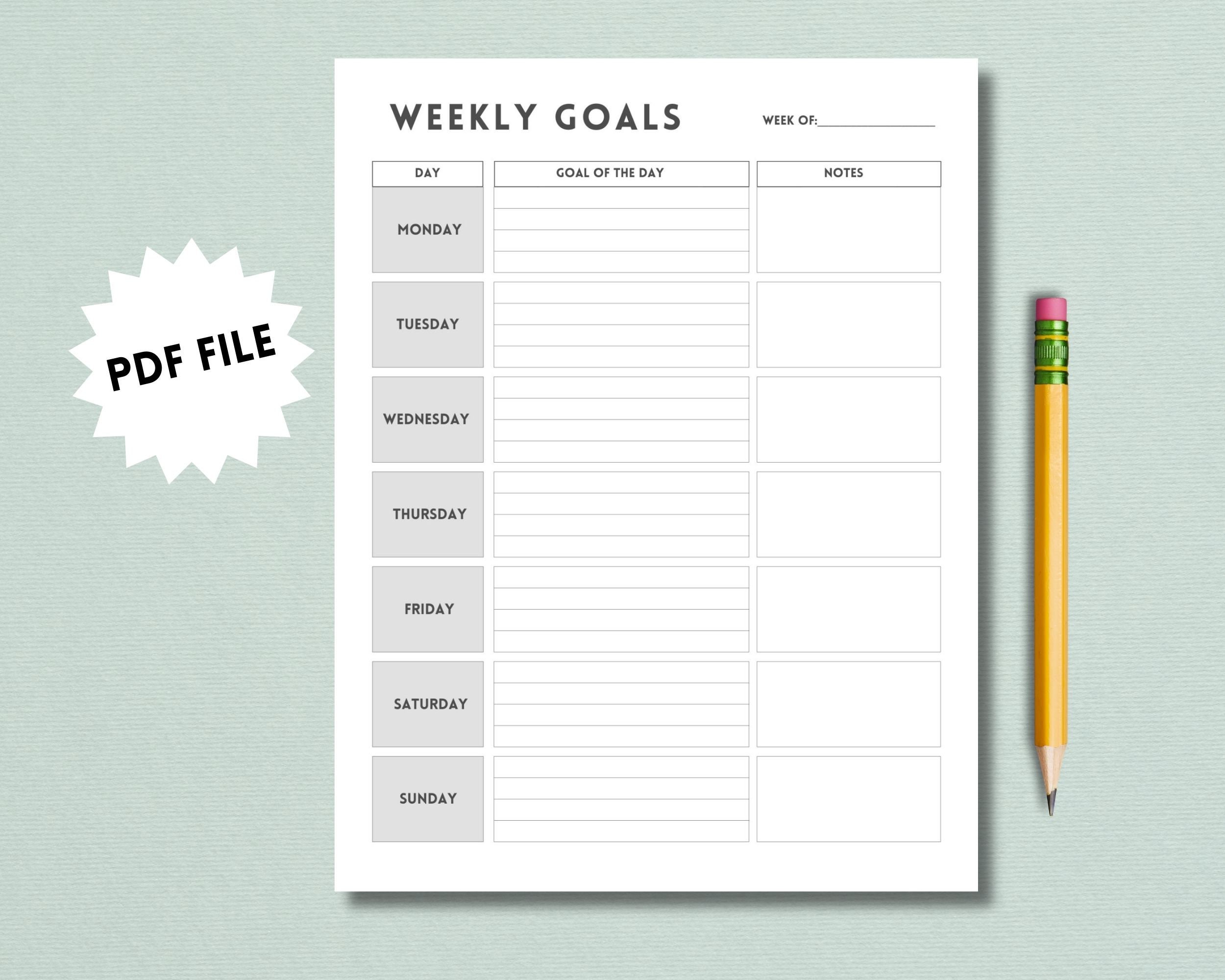 Weekly Goals Planner Printable Weekly Planner Minimalist - Etsy