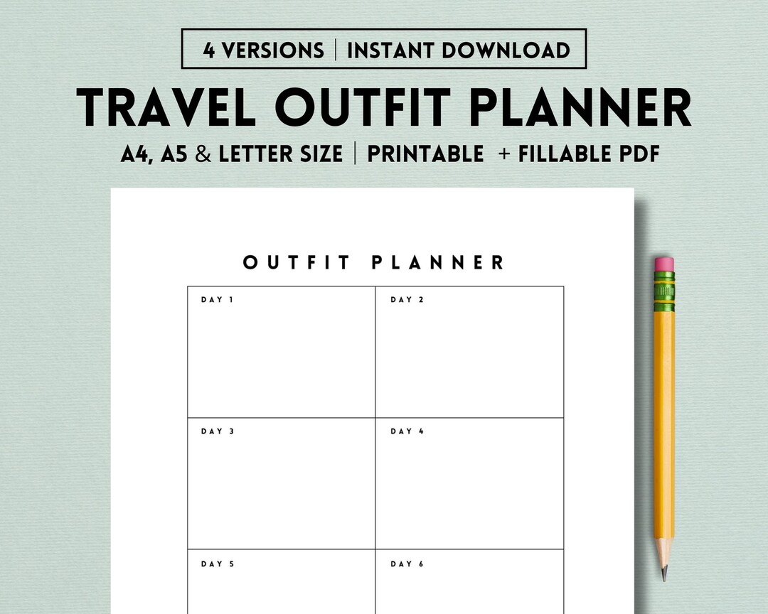 Travel Outfit Planner Printable, Daily Outfit Planner Template, Outfit ...