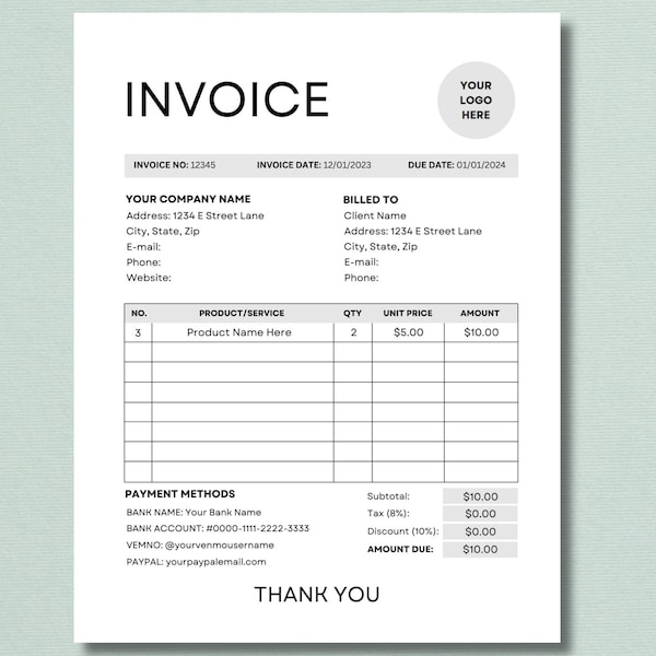 Printable Invoice for Canva, Bakery Invoice, Editable Invoice, Custom ...