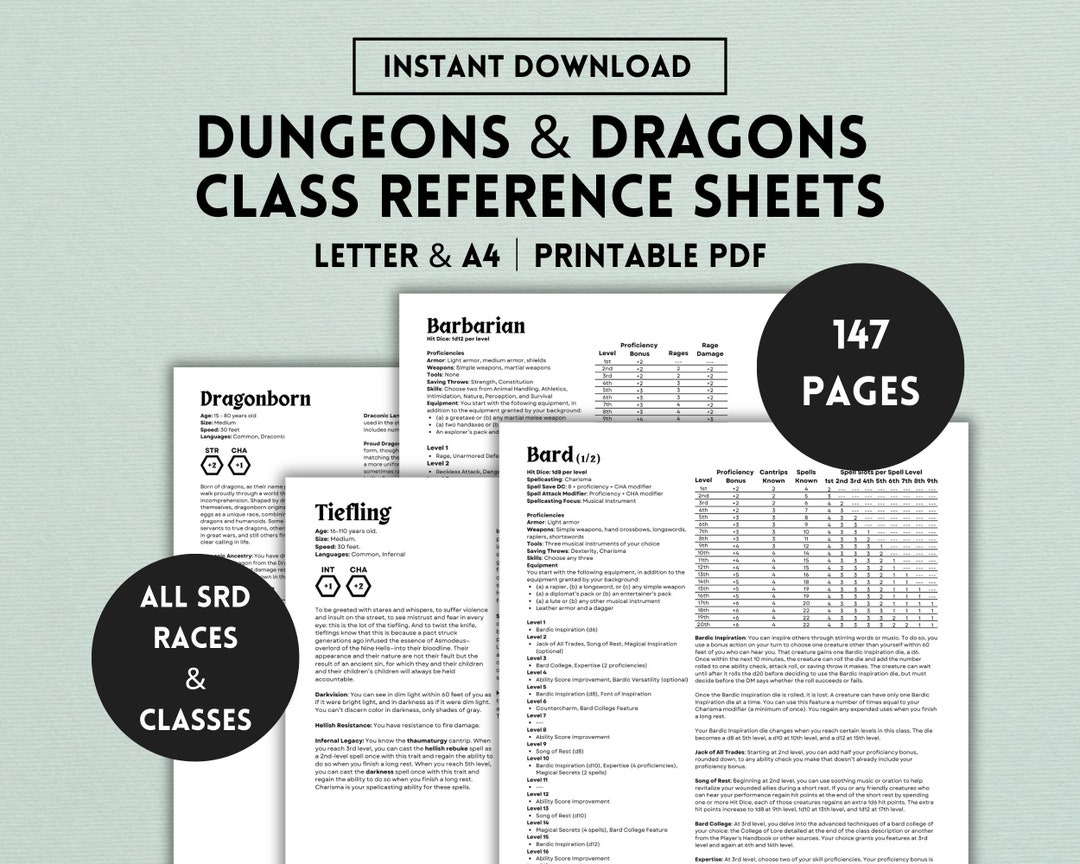 Dnd Class Reference Sheets, Dnd 5e, Dnd Classes, Races and Subclasses ...