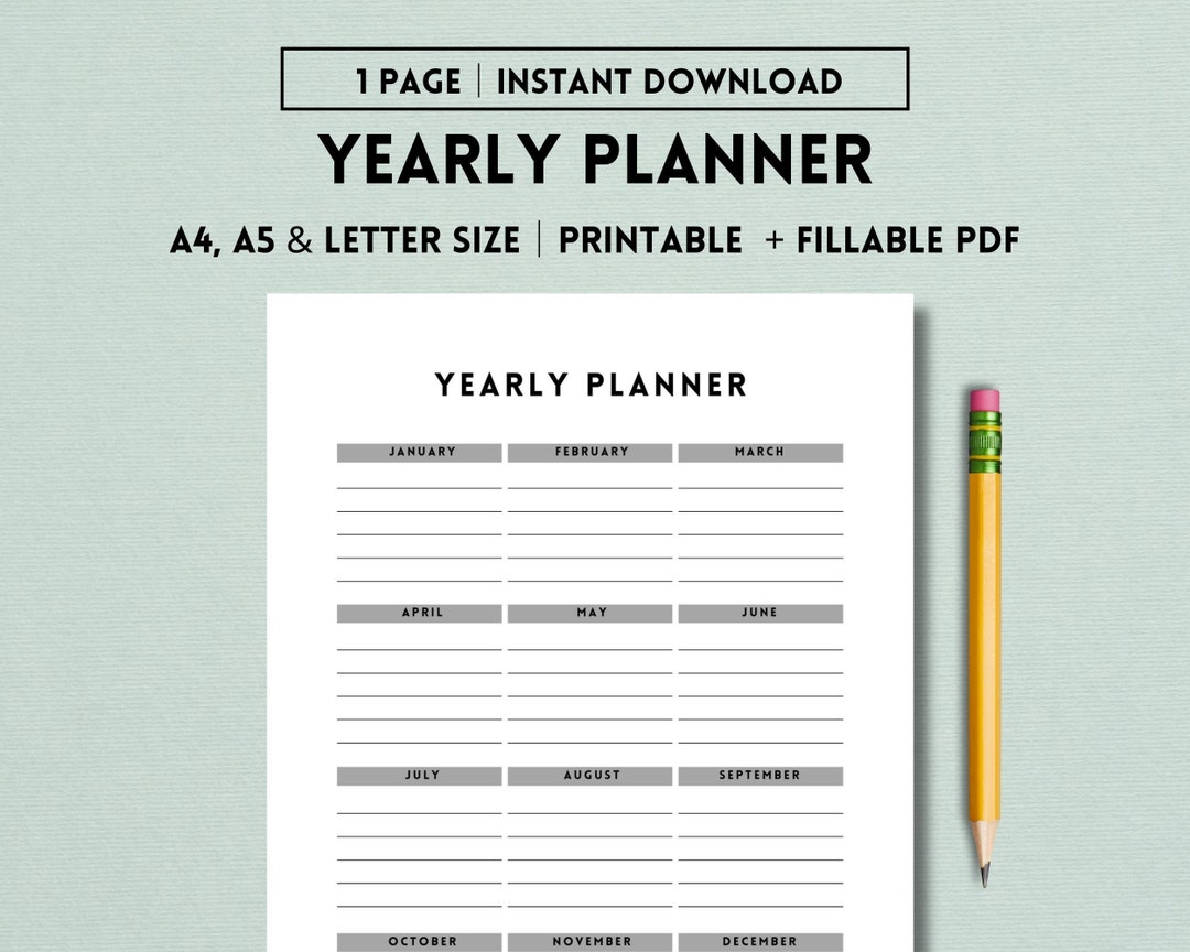 Yearly Planner Printable, Yearly Tasks, Yearly To-do List, Annual ...
