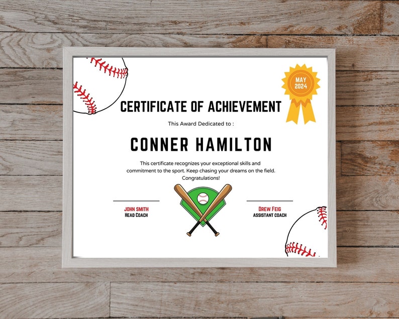 Baseball Certificate Editable Award Ceremony Certificate - Etsy