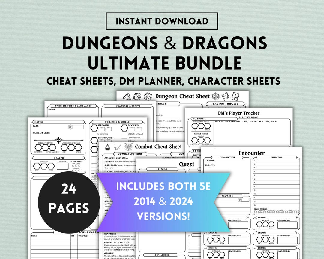 Dnd Bundle, 5e, 2014, 2024, Dnd Cheat Sheet, Dnd Player Guide, Dnd ...