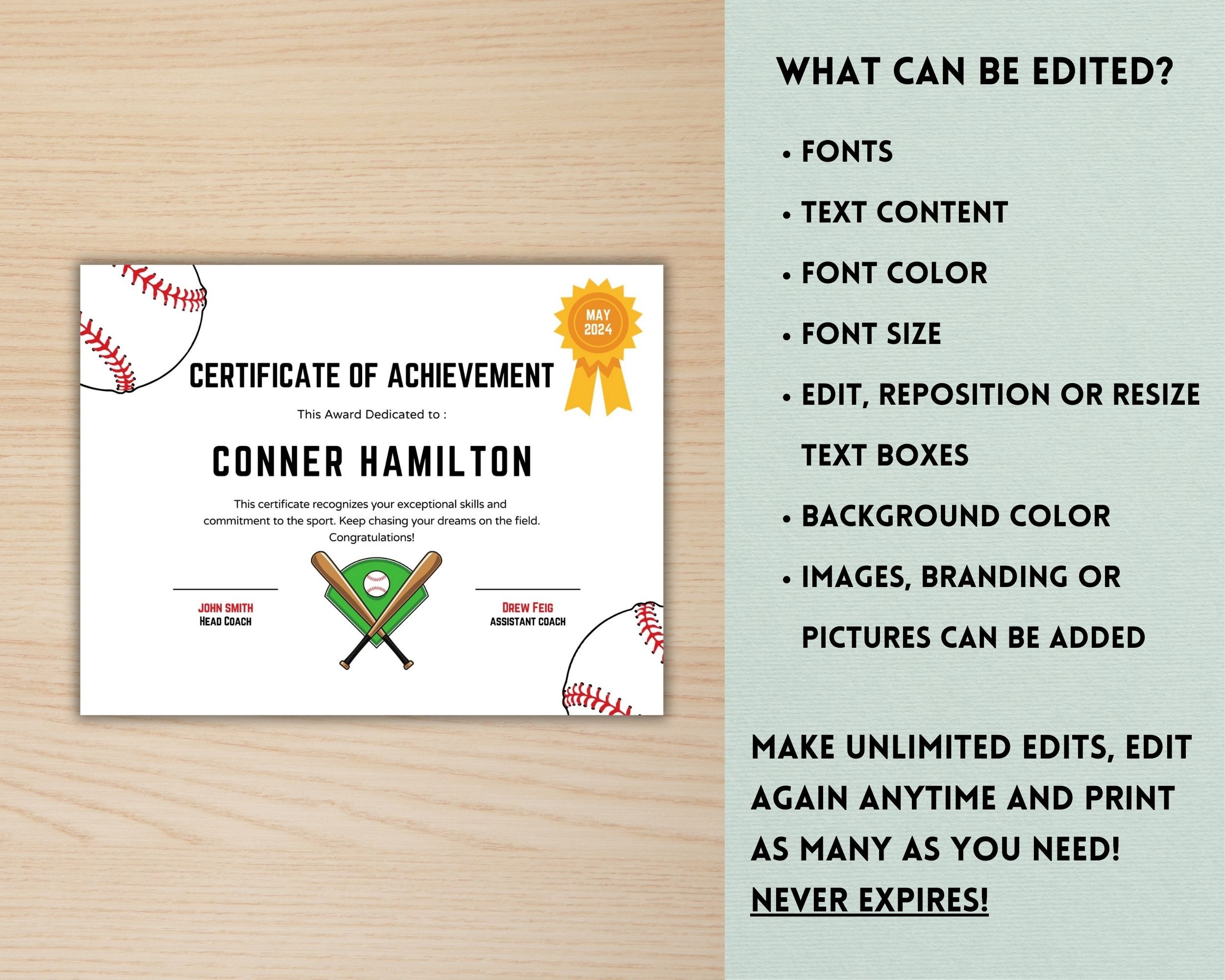 Baseball Certificate Editable Award Ceremony Certificate - Etsy