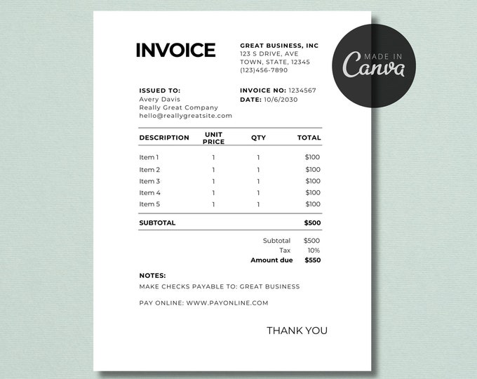 Buy Tea Shop Invoice Template – Editable Printable Form (canva Template ...