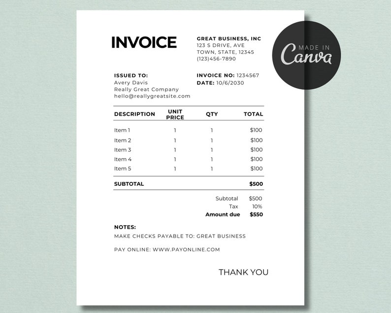 Printable Invoice for Canva, Bakery Invoice, Editable Invoice, Custom ...