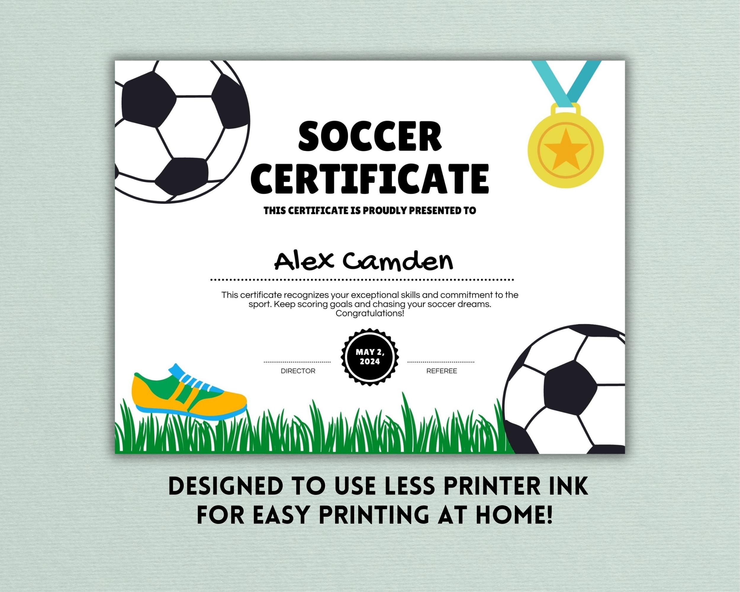 Editable Soccer Award Certificate: Printable Sports Certificate (canva ...