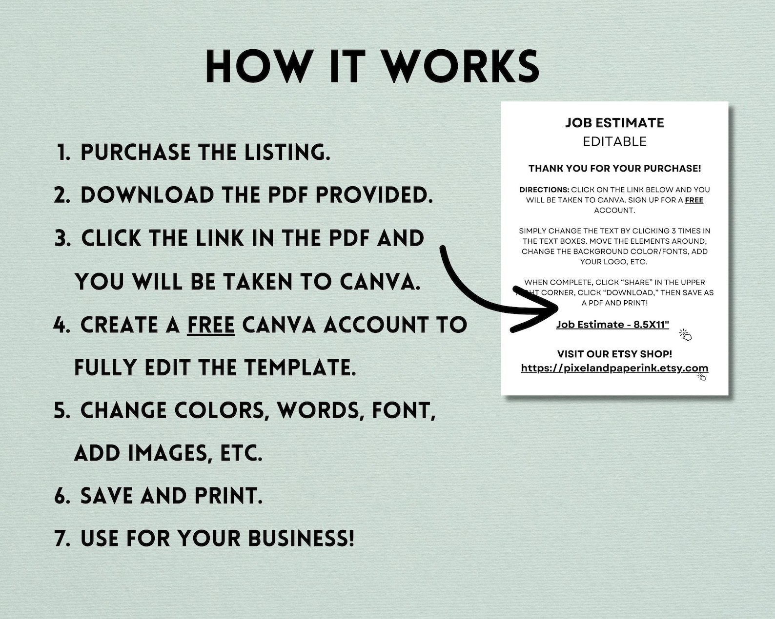 Job Estimate Printable Template, Business Quote Form, Contractor ...