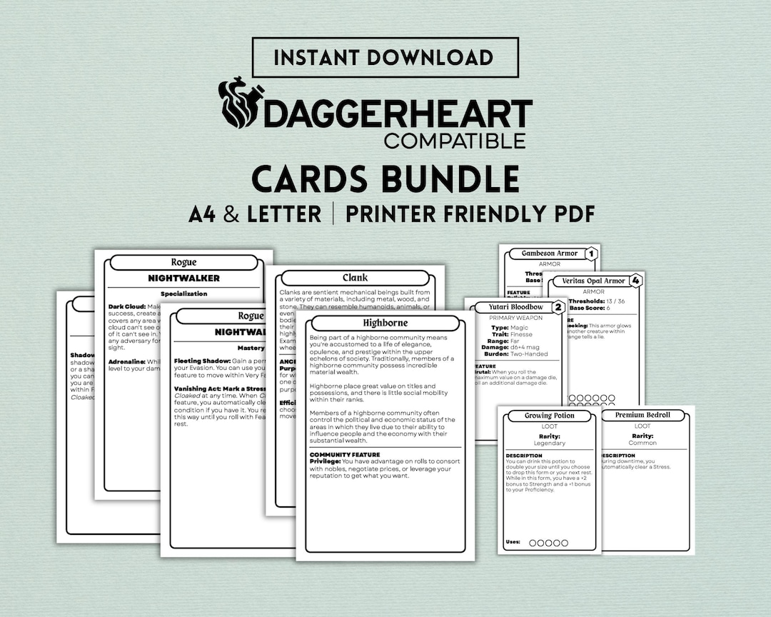 Daggerheart Printable Cards, Domains, Communities, Ancestries ...