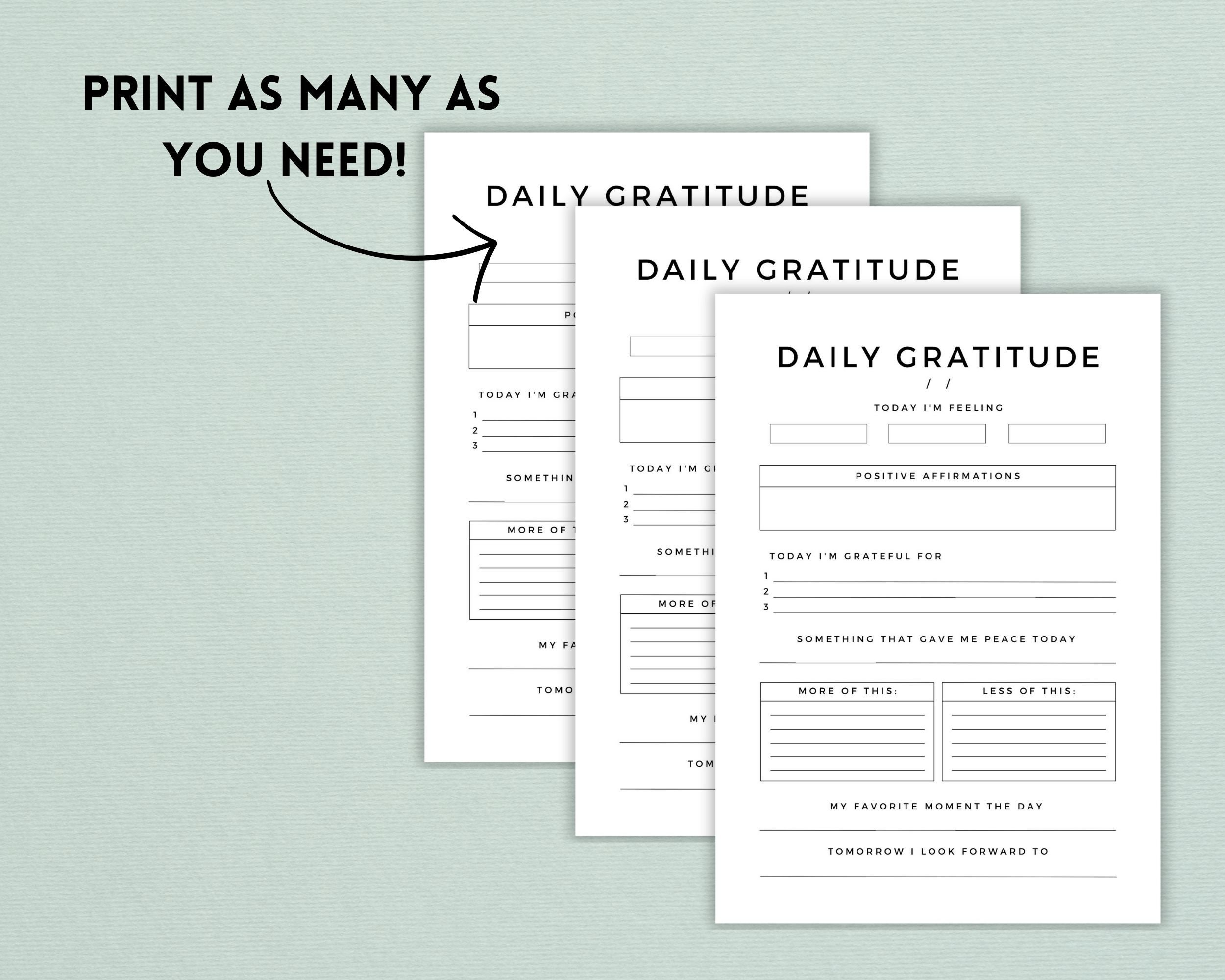 Daily Gratitude Printable, Gratitude Journal Prompts, Gratitude Diary ...