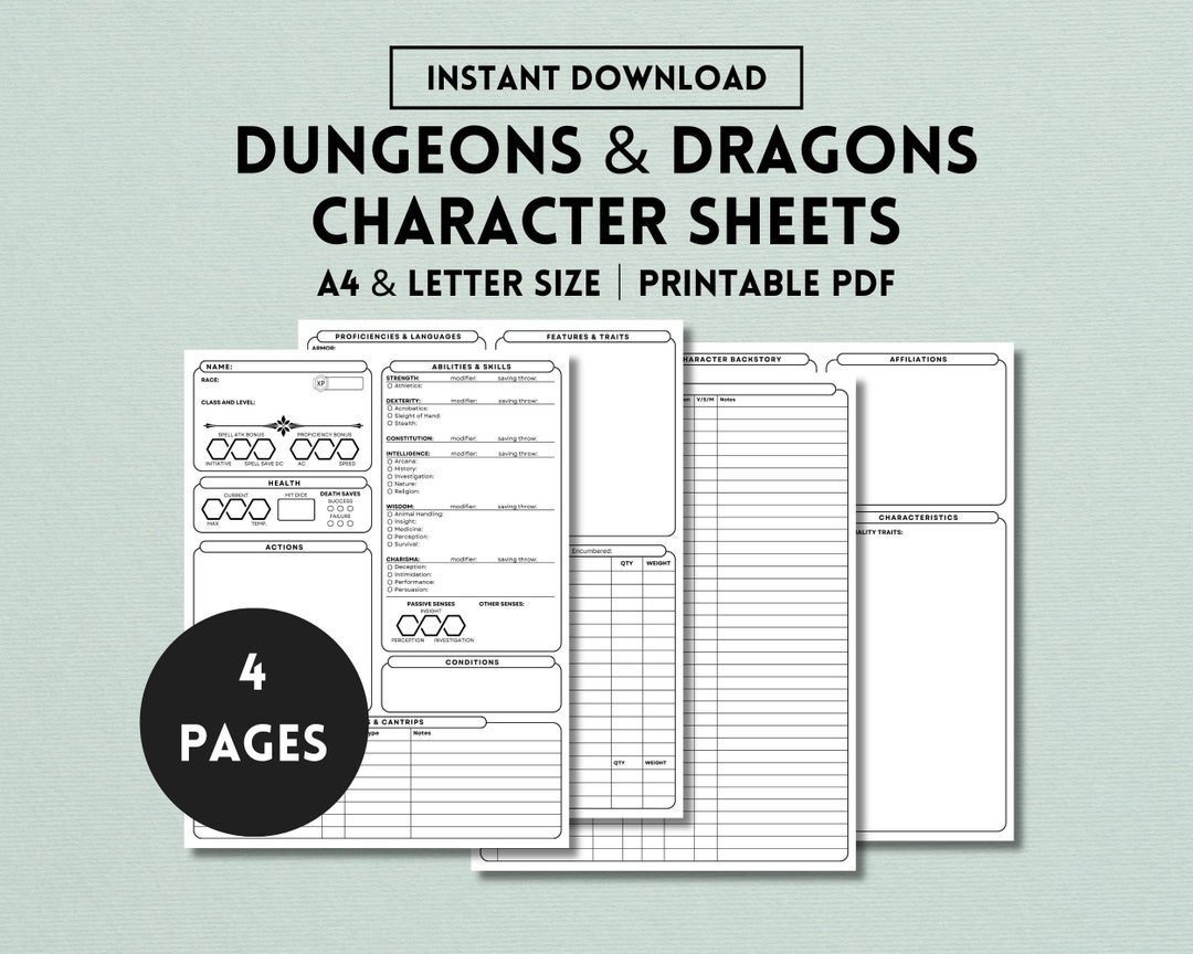 Dnd Character Sheet Printable, 5e, Dnd Character Journal, Dnd Player ...