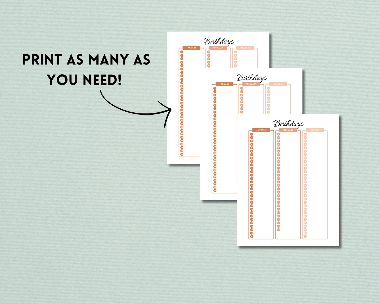 Birthday Dates Printable Template, Reminder Book, Birth Date List ...