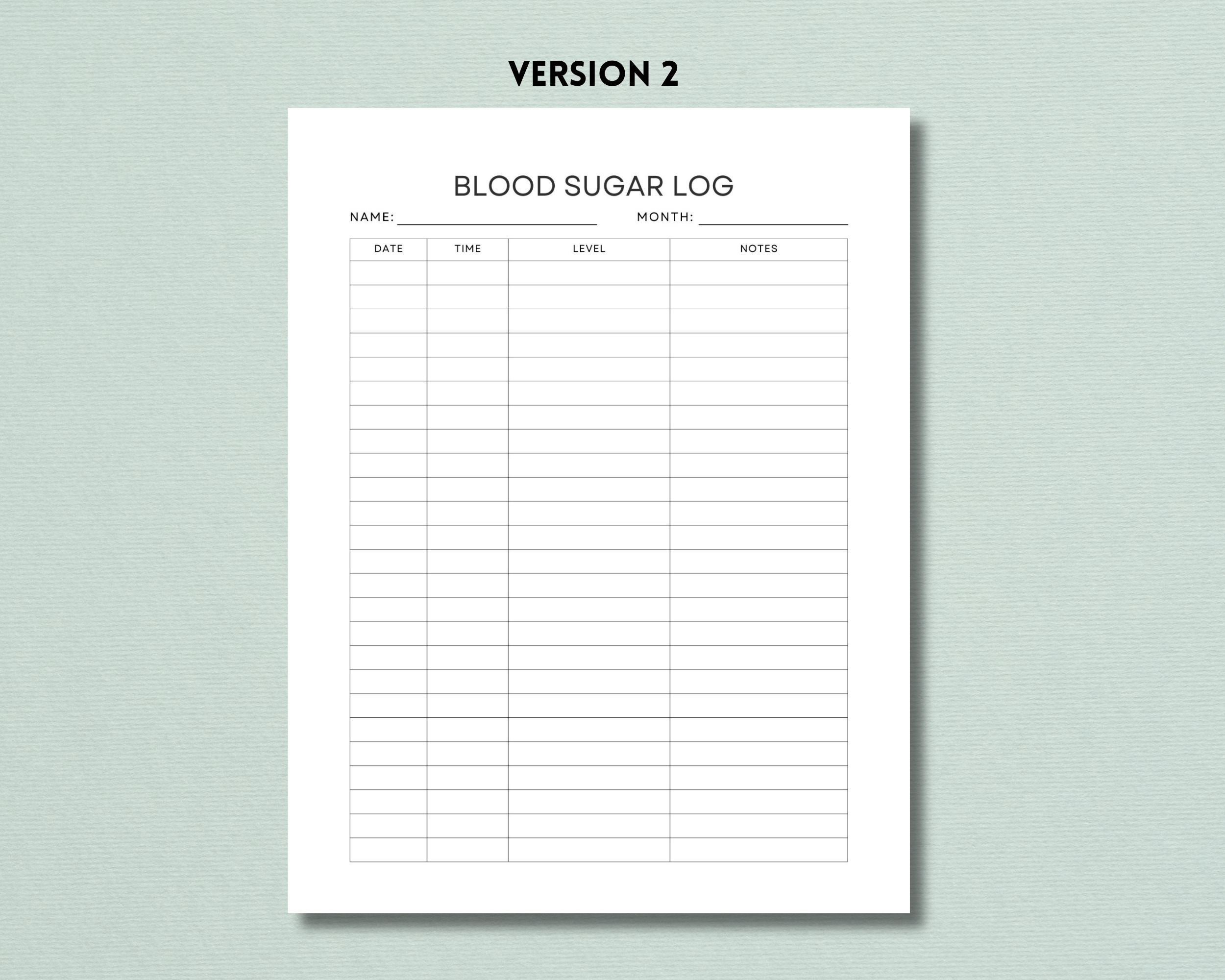 Plantilla imprimible de registro de azúcar en sangre, imprimible para ...