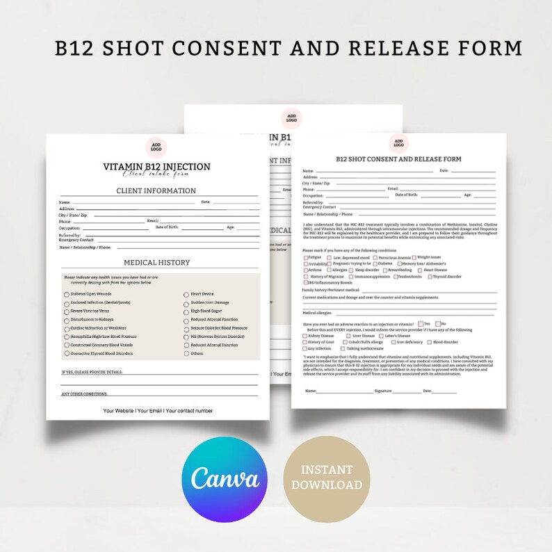 B12 Consent Form Vitamin B12 Form B12 Injection Form Vitamin B12 ...