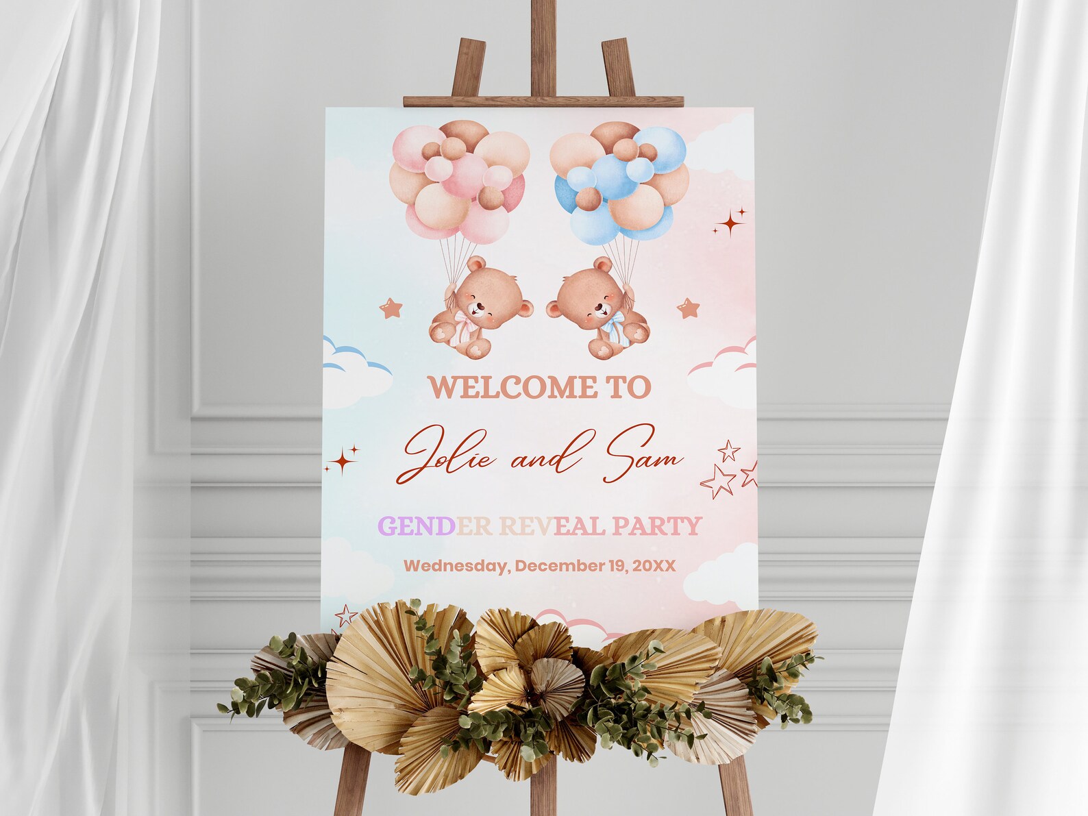 Gender Reveal Welcome Sign Template, Boho Bear Gender Reveal Party, Boy ...