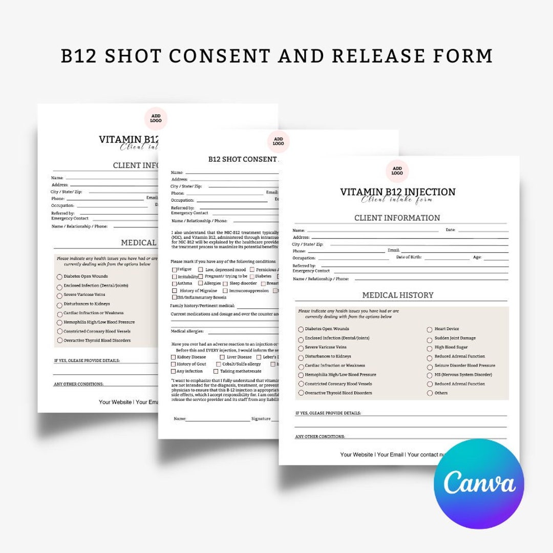 B12 Consent Form Vitamin B12 Form B12 Injection Form Vitamin B12 ...