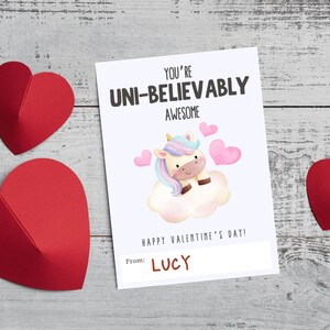 Unicorn Valentine's Day Card for Kids Classroom Valentines Day Cards ...