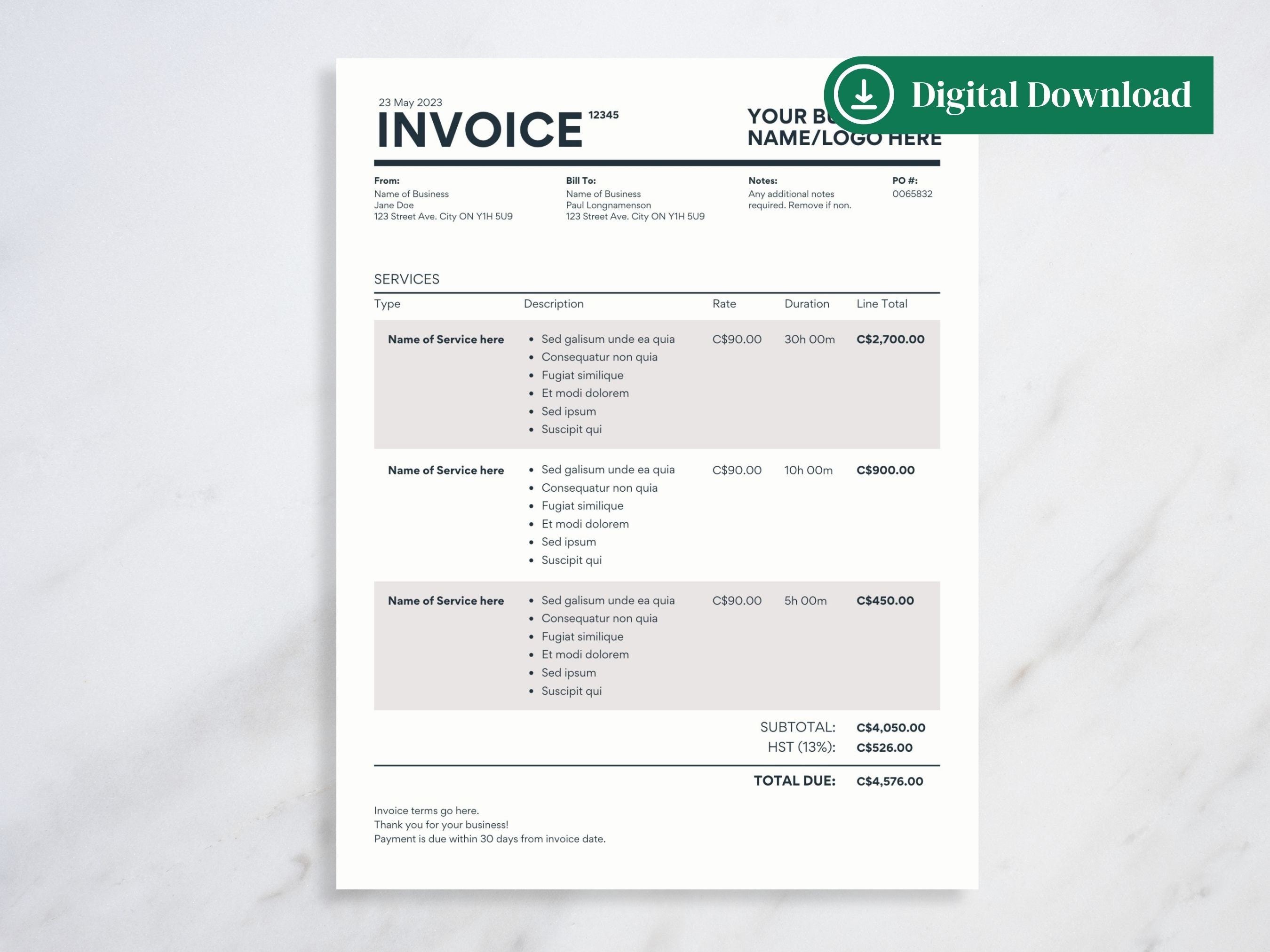 Invoice Editable Template Printable Small Business Editable Quote Small ...
