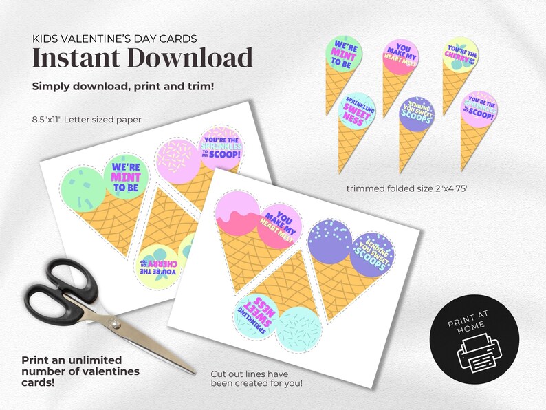 Kids Valentines Day Cards Printable Classroom Valentines Ice Cream ...