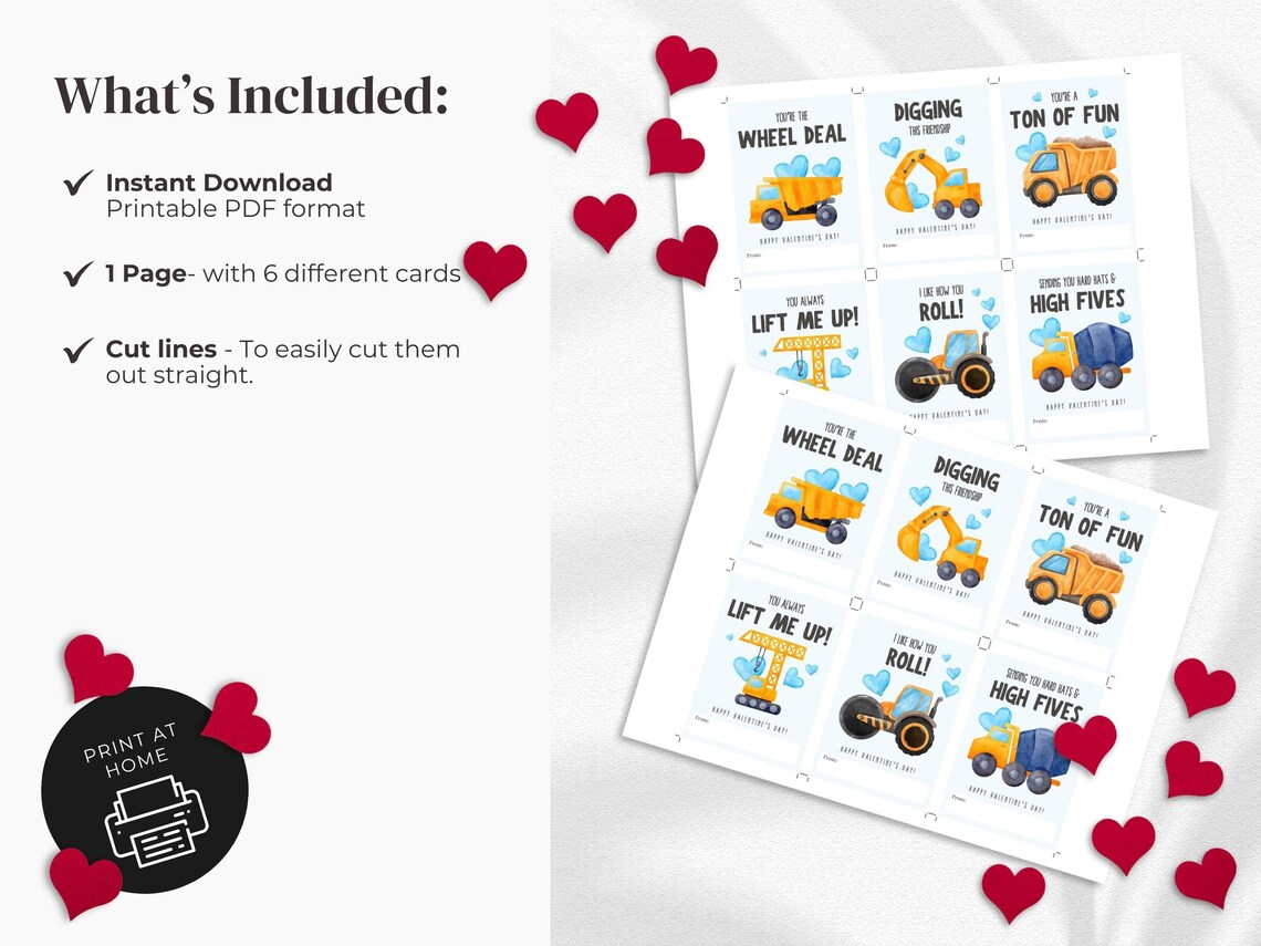 Printable Construction Valentines Classroom Construction Valentine's ...
