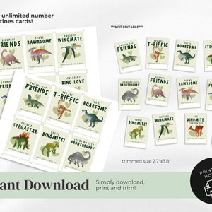 Dinosaur Kids Valentines Classroom Printable Dino Valentines Day Cards ...