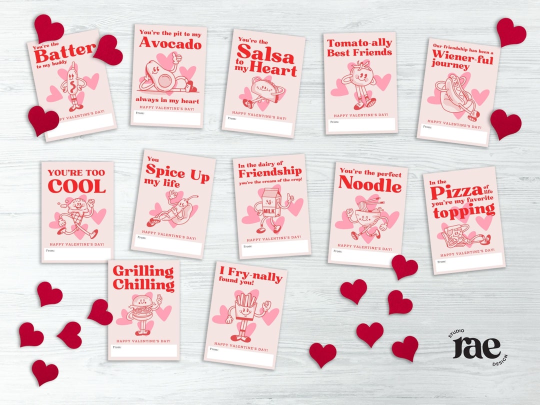 Retro Instant Download Valentines Day Cards Classroom Printable ...