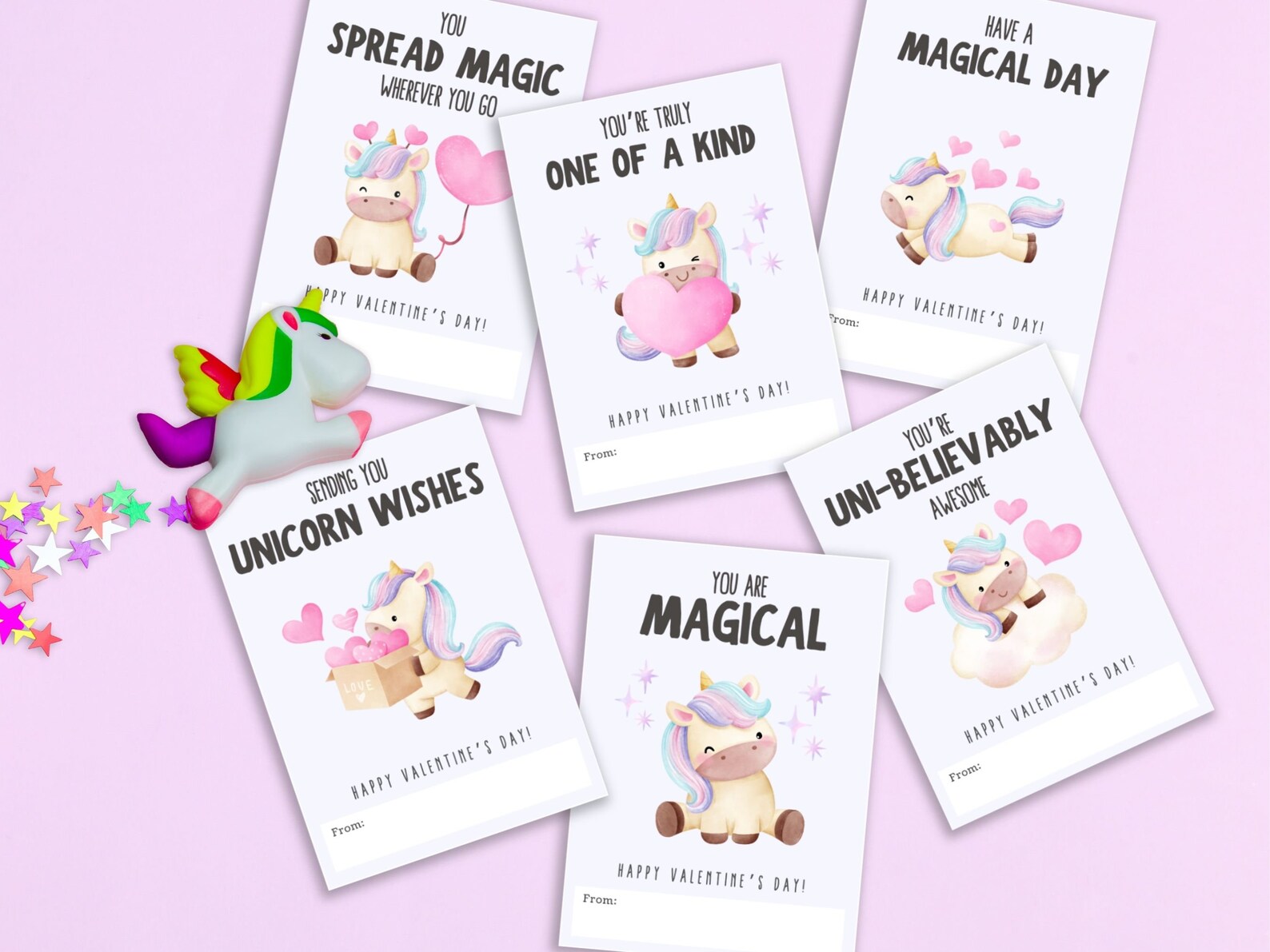 Unicorn Valentine's Day Card for Kids Classroom Valentines Day Cards ...