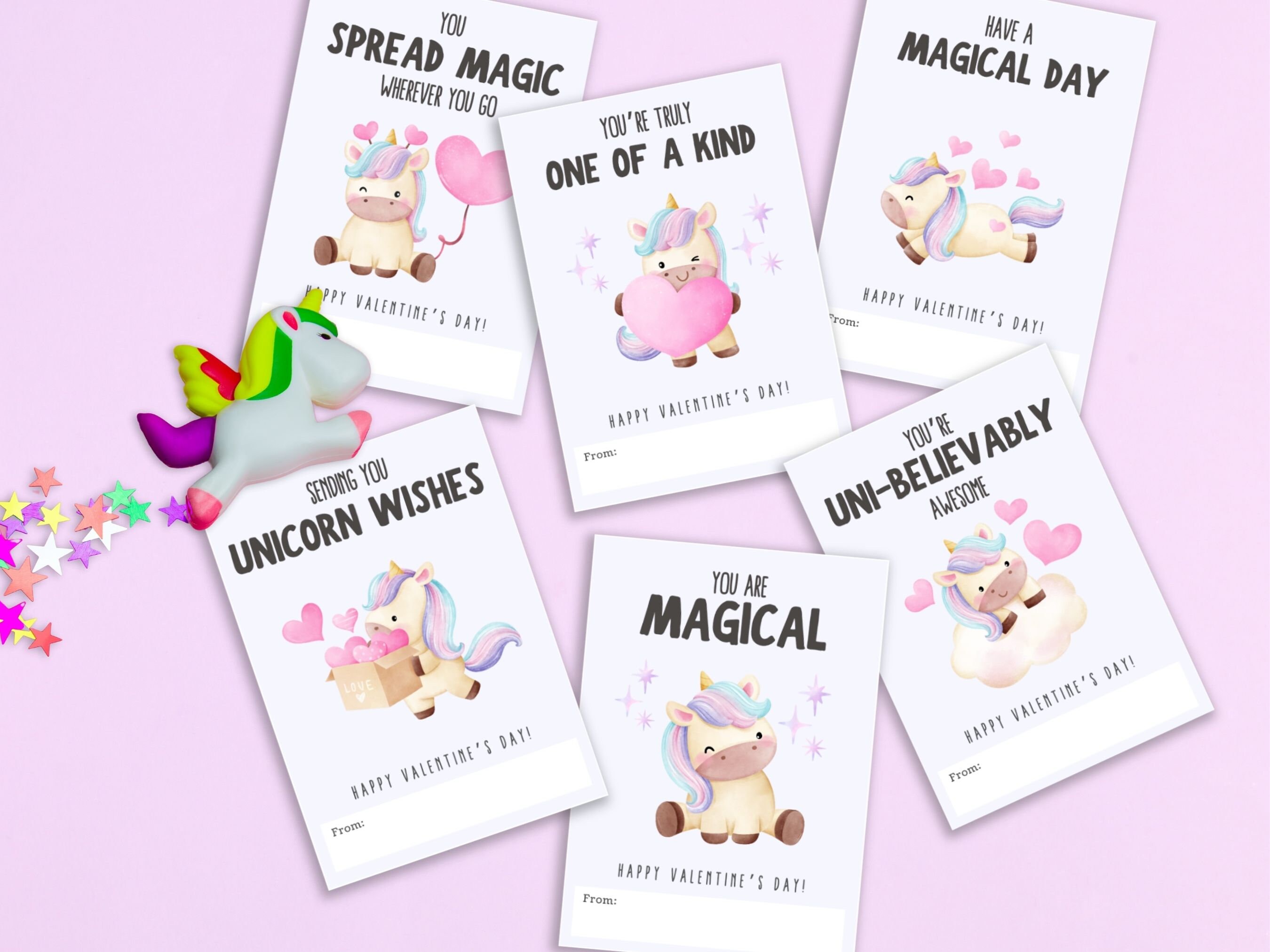 Unicorn Valentine's Day Card for Kids Classroom Valentines Day Cards ...