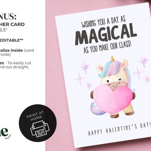 Unicorn Valentine's Day Card for Kids Classroom Valentines Day Cards ...