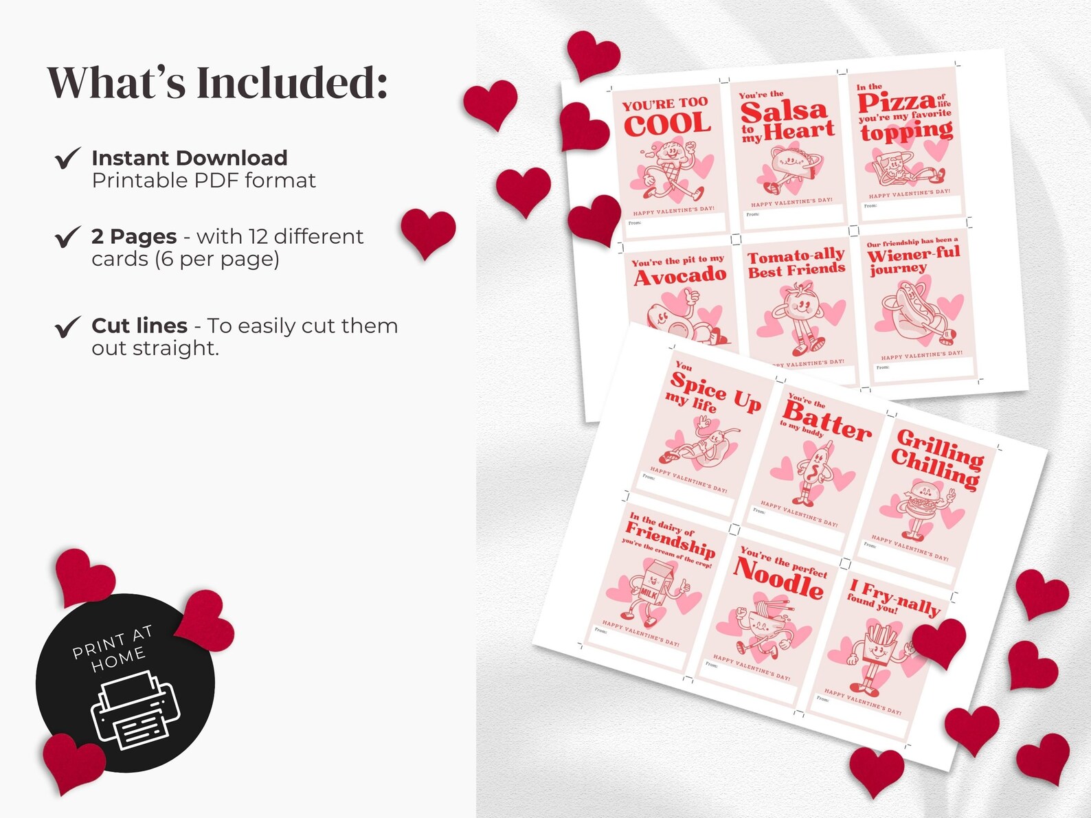 Retro Instant Download Valentines Day Cards Classroom Printable ...