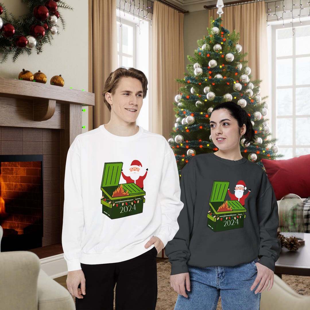Funny Dumpster Fire Santa Sweatshirt, Unisex Christmas Sweatshirt ...