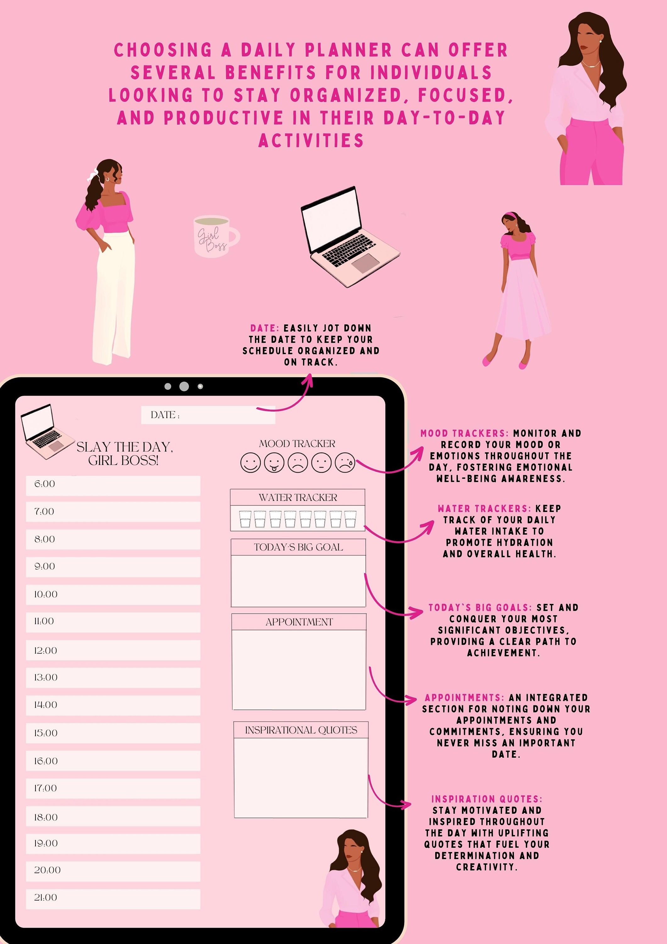 Printable Daily Plannerprintable Girl Boss Daily Planner - Etsy