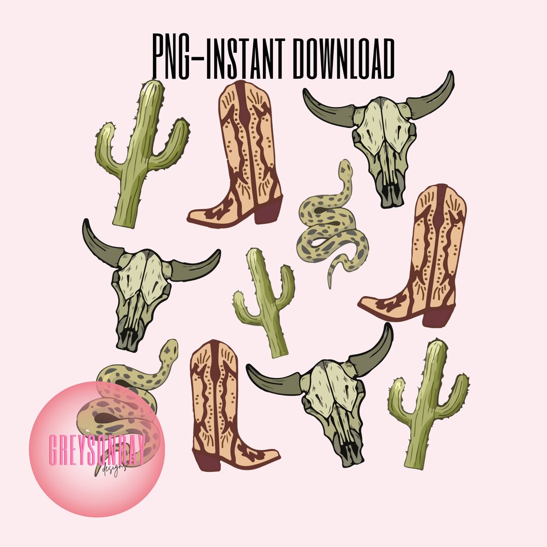 Western PNG Cute Western Cactus Cowboy Boot PNG Instant Download - Etsy