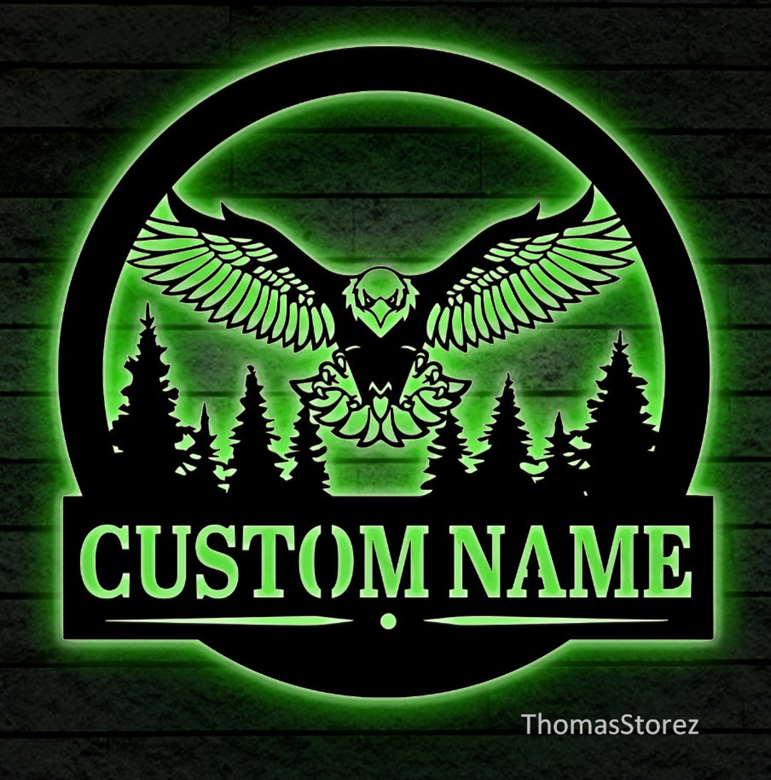 Custom Metal Eagle Sign LED Light Mountain Eagle Wall Art - Etsy
