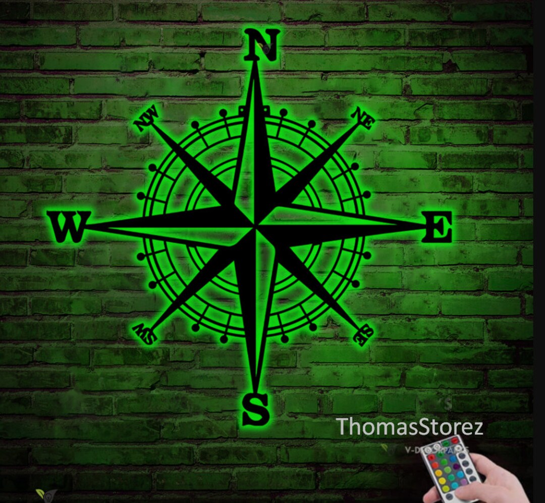 Nautische Kompass Metall Wand Kunst Led Licht Koordinaten Etsyde