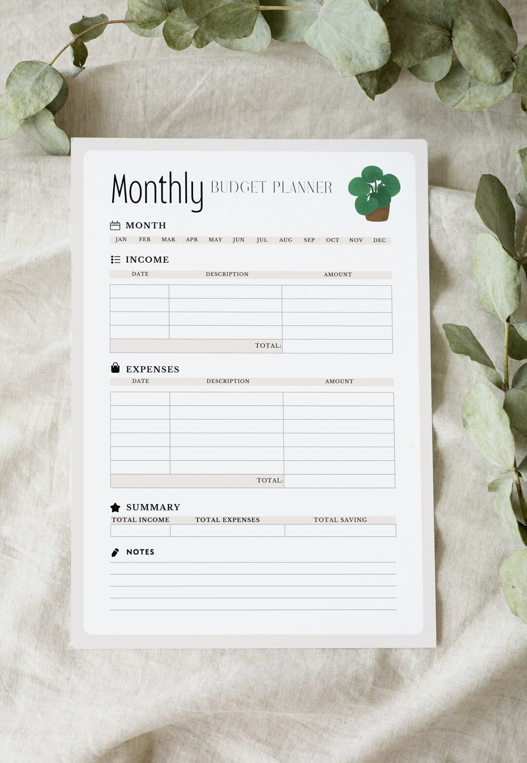 Minimalist Budget Spreadsheet, Expense Tracker, Finance Organizer ...