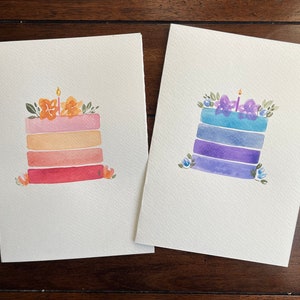 Hand Painted Birthday Cake Cards | Set of 2 Birthday Celebration Cards ...