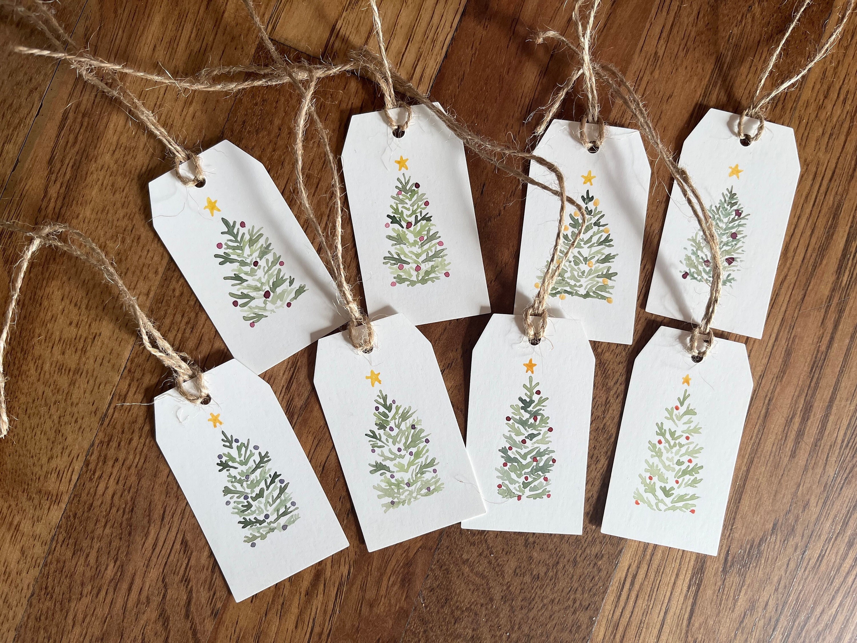 Hand Painted Watercolor Gift Tags Set of 8, 12, or 16 Holiday Tags for ...