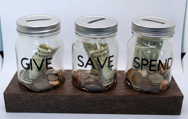 Three Jar Bank: Give, Save, Spend - Etsy