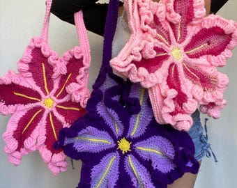 Handmade Crochet Pink Lily Flower Shoulder Bag/purse With Sewn Lining ...