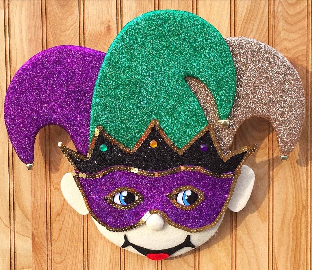 Mardi Gras Wreath Attachment, Jester Head , Venetian Mask , Fat Tuesday ...