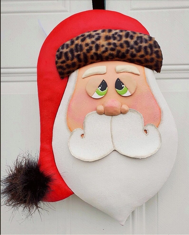 Santa Claus Wreath Attachment, Leopard Santa Head Wreath Sign, Wreath ...