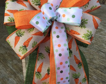 Easter Carrot Bow, Easter Wreath Bow, Easter Carrots Decor Bow, Bow for Easter Basket, Easter ...